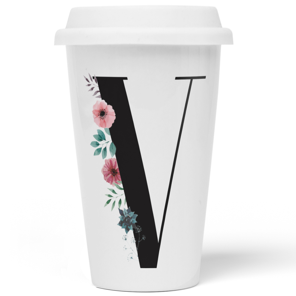 Floral V, Floral Letter Cup with Flower 10201000885 | eBay